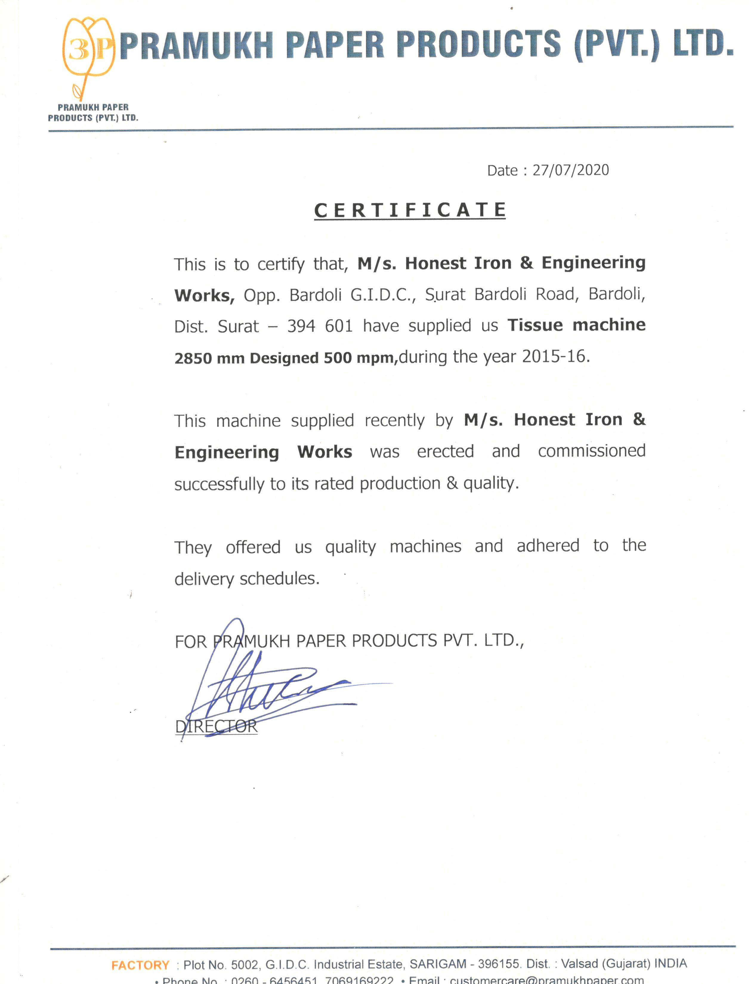 Certificates - Honest Iron & Engineering Works